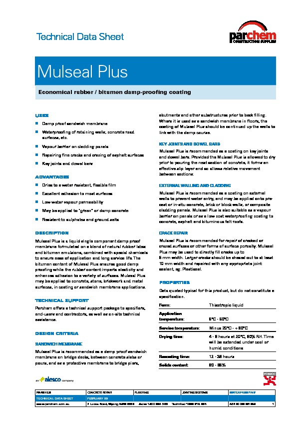 Parchem - Mulseal Plus TDS Feb 09 - CSR Hebel